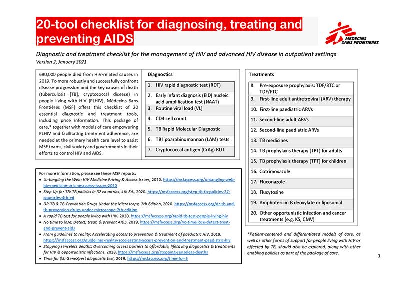 20-tool checklist for diagnosing, treating and preventing AIDS ...